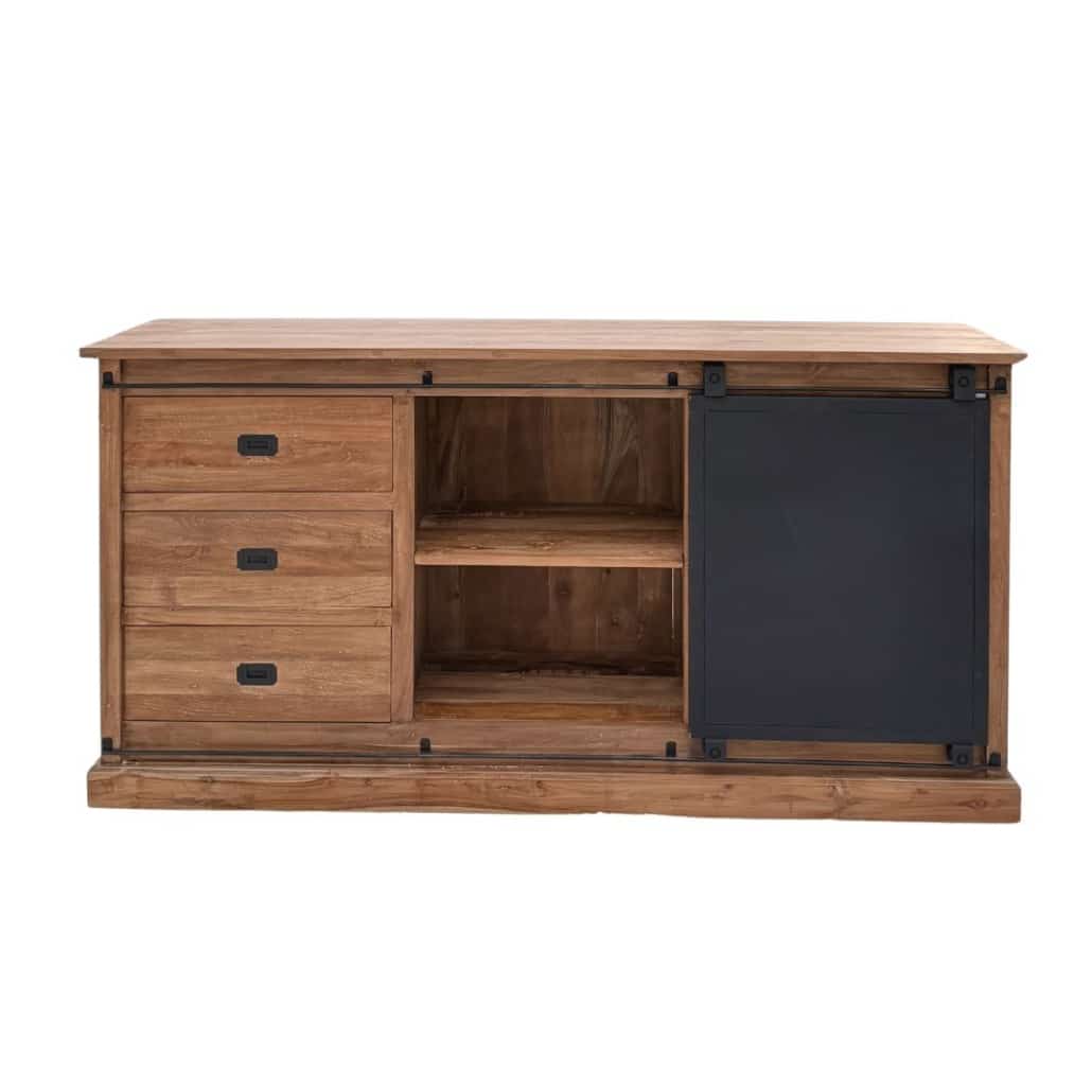 Uniek dingklik dressoir met stalen schuifdeur - Indoteak